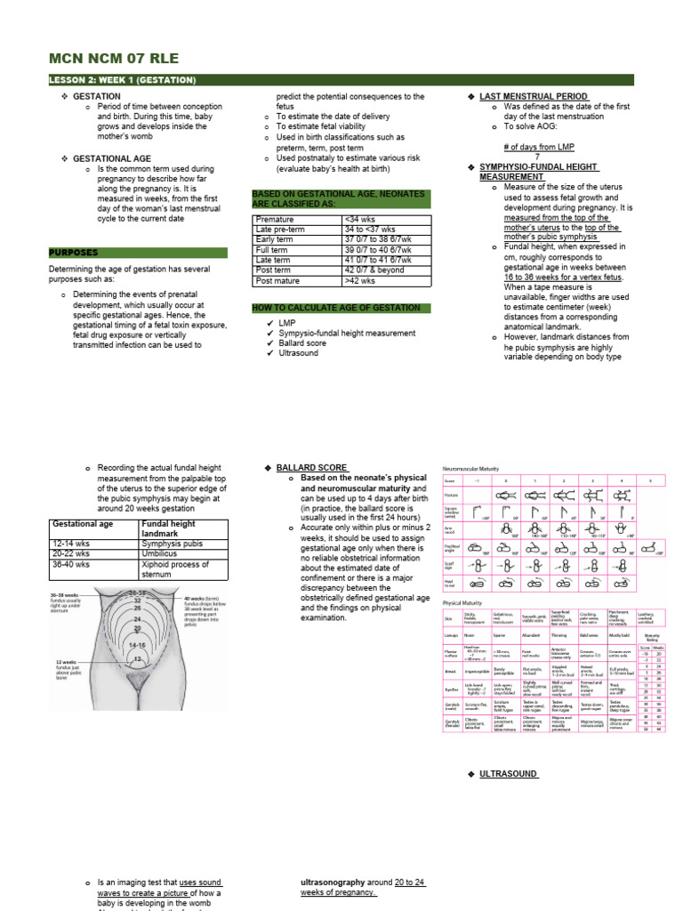 MCN NCM 07 Rle Lesson 2 w1 | PDF | Pregnancy | Fetus