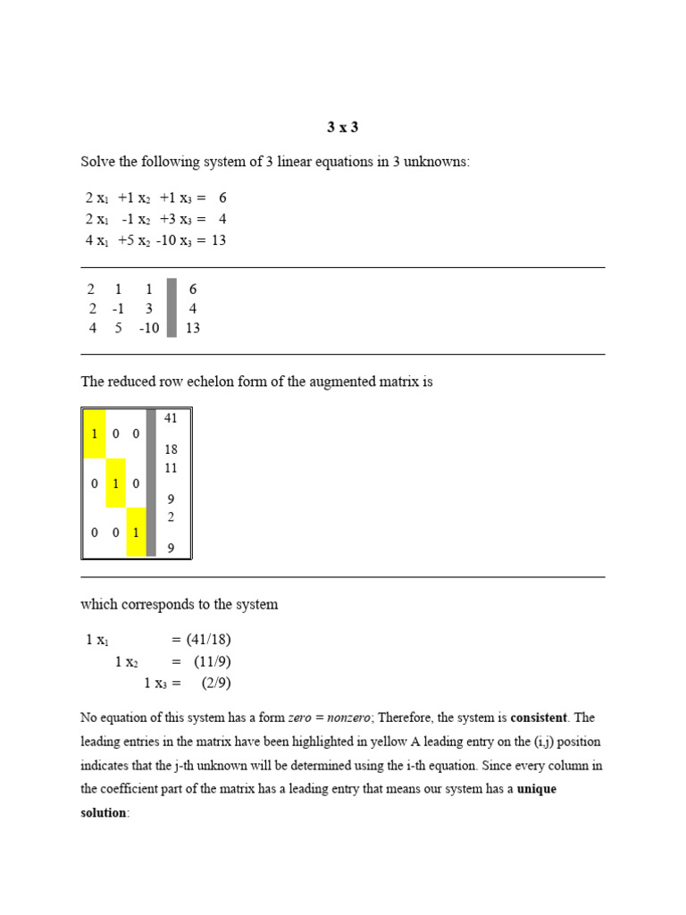 Linear Systems Solutions: Unique & Infinite | PDF | Teaching Methods & Materials