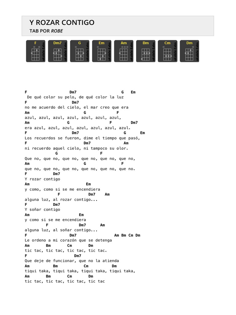 Y Rozar Contigo Tab Por Robe - Ukulele Tabs | PDF