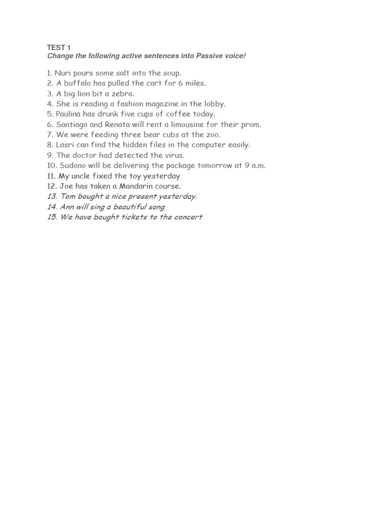 Passive Voice Transformation Exercises | PDF