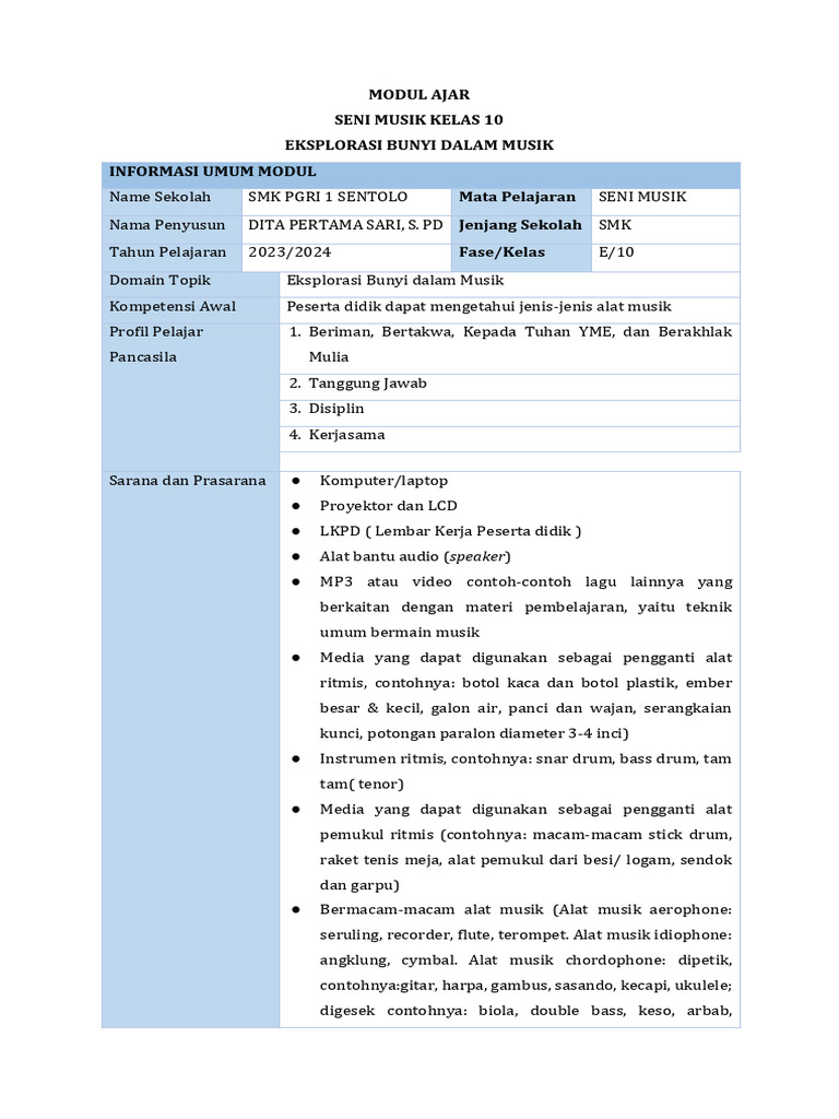 MODUL AJAR - Seni Budaya | PDF | Seni & Disiplin Bahasa