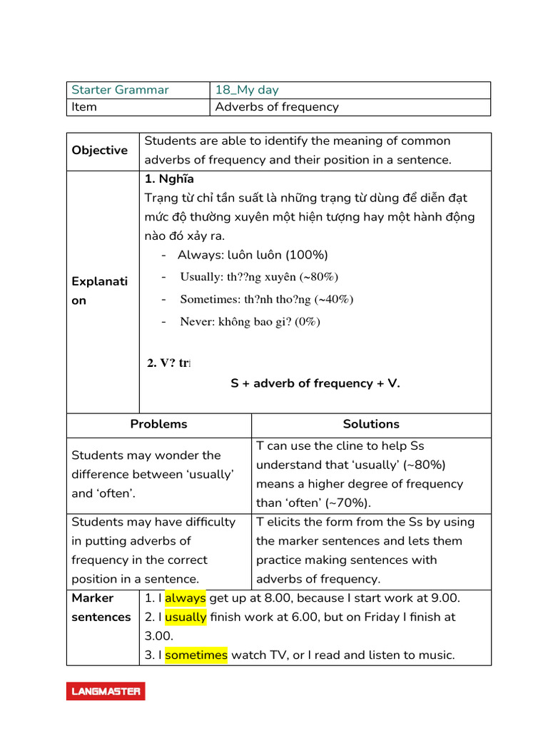 (LMC) Lesson 18 - Grammar LA | PDF