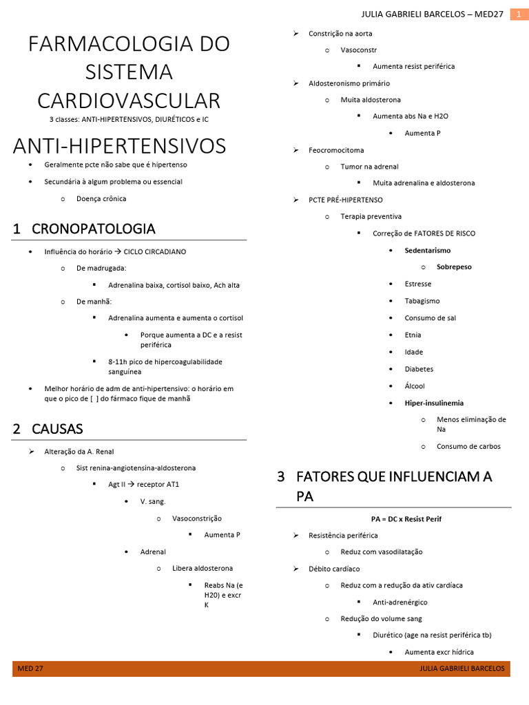 FARMACO CARDIOVASCULAR (Antihipertensivos + Insuf Cardíaca) | PDF | Norepinefrina | Hipertensão