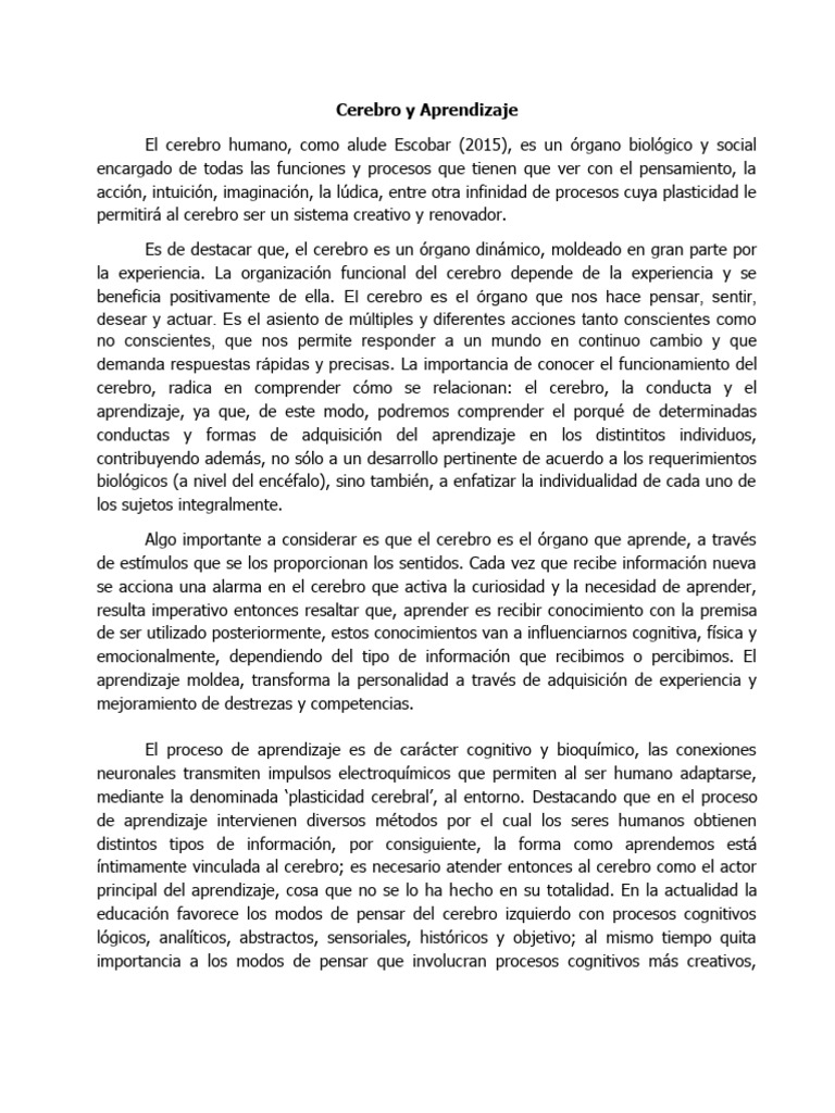 Cerebro Aprendizaje Pdf Aprendizaje Cerebro