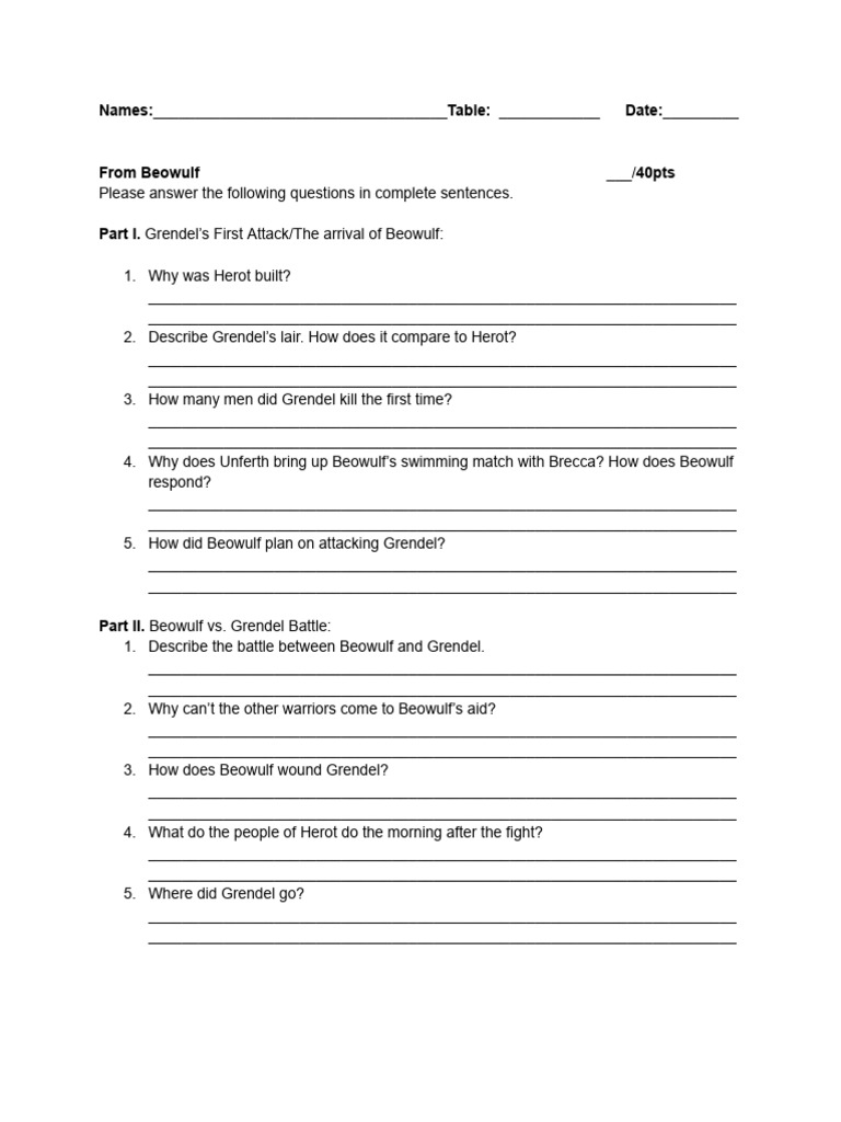 Beowulf Quiz | PDF