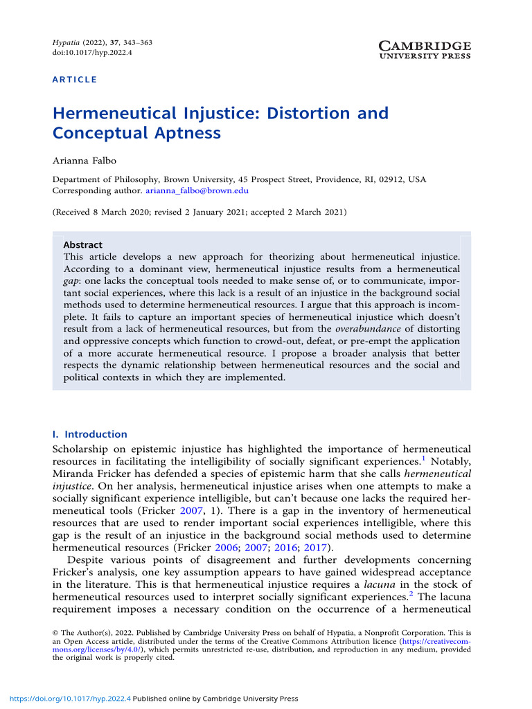 8 - CAMBRIDGE Hermeneutical Injustice | PDF | Disability | Hermeneutics