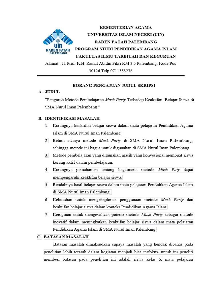 Borang 1 Mask Party | PDF