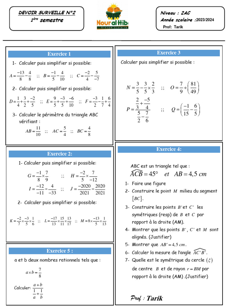 Calculs et Géométrie: Exercices 2AC | PDF | Méthodes et références ...