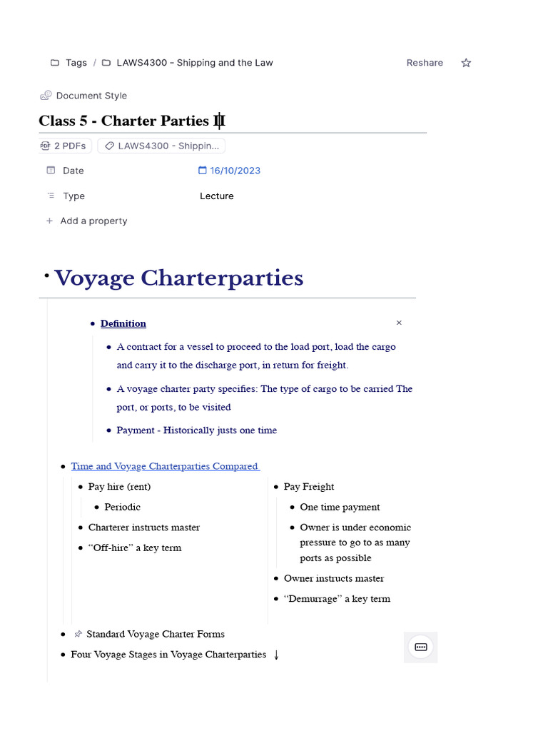 Understanding Voyage Charterparties | PDF