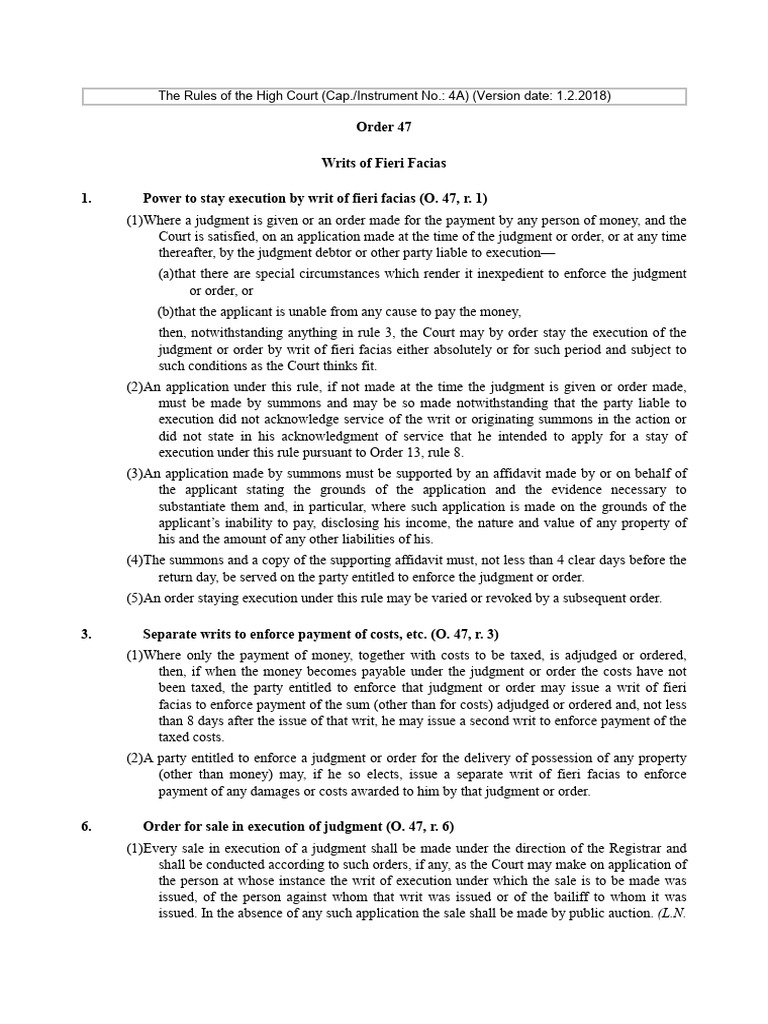 Rules of The High Court - Order 47 | PDF