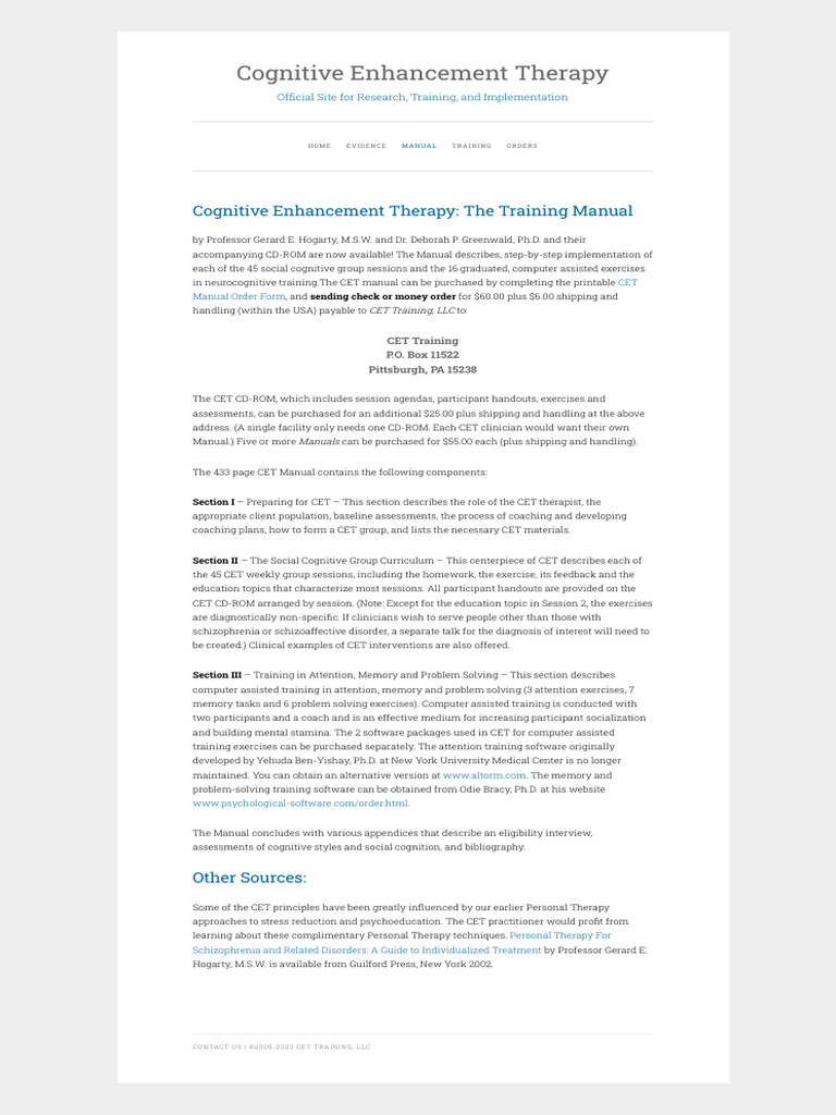 Training Manual - Cognitive Enhancement Therapy | PDF | Self-Improvement