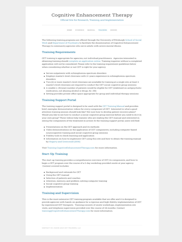 Training _ Cognitive Enhancement Therapy | PDF | Mental Disorder ...