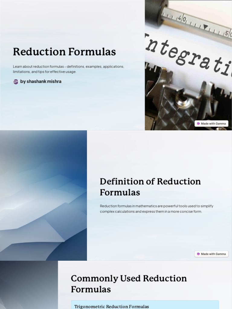 Reduction Formulas Pdf
