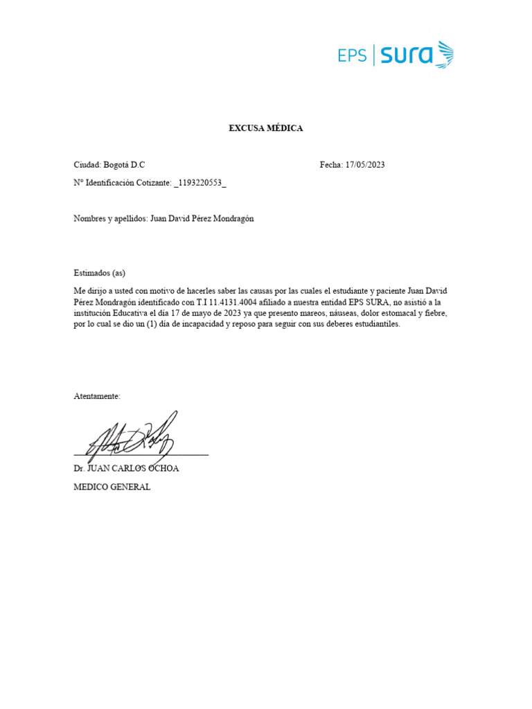 Excusa Médica | PDF | Relaciones personales, crianza y desarrollo personal