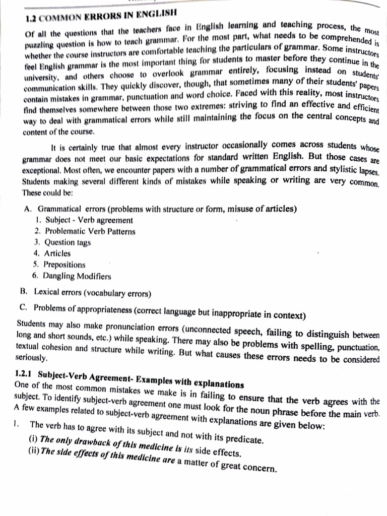 FE, Unit-1, Grammar (Correction of Errors) | PDF