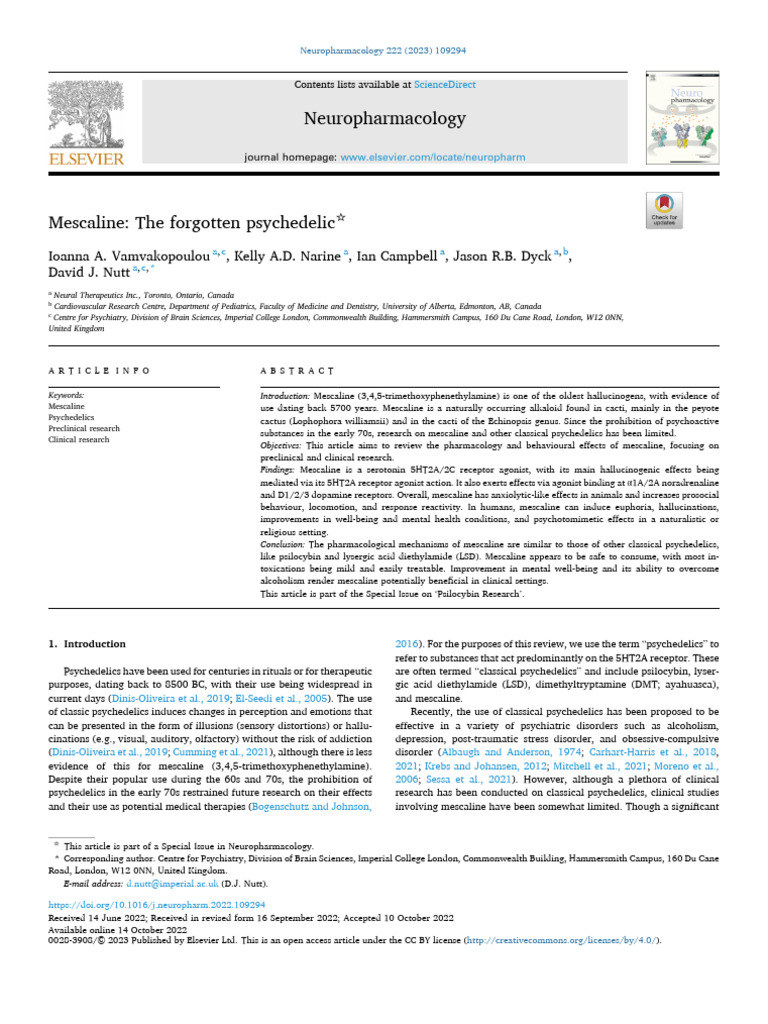 Mescaline - The forgotten psychedelic — kopia | PDF