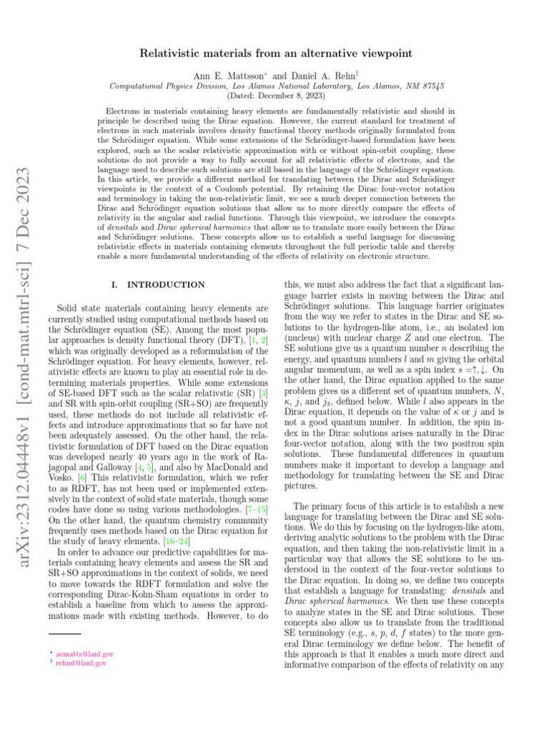 Relativistic Materials From An Alternative Viewpoint: Aematts@lanl ...