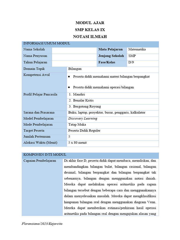 Modul Notasi Ilmiah Kelas 9 SMP | PDF | Metode & Bahan Ajar