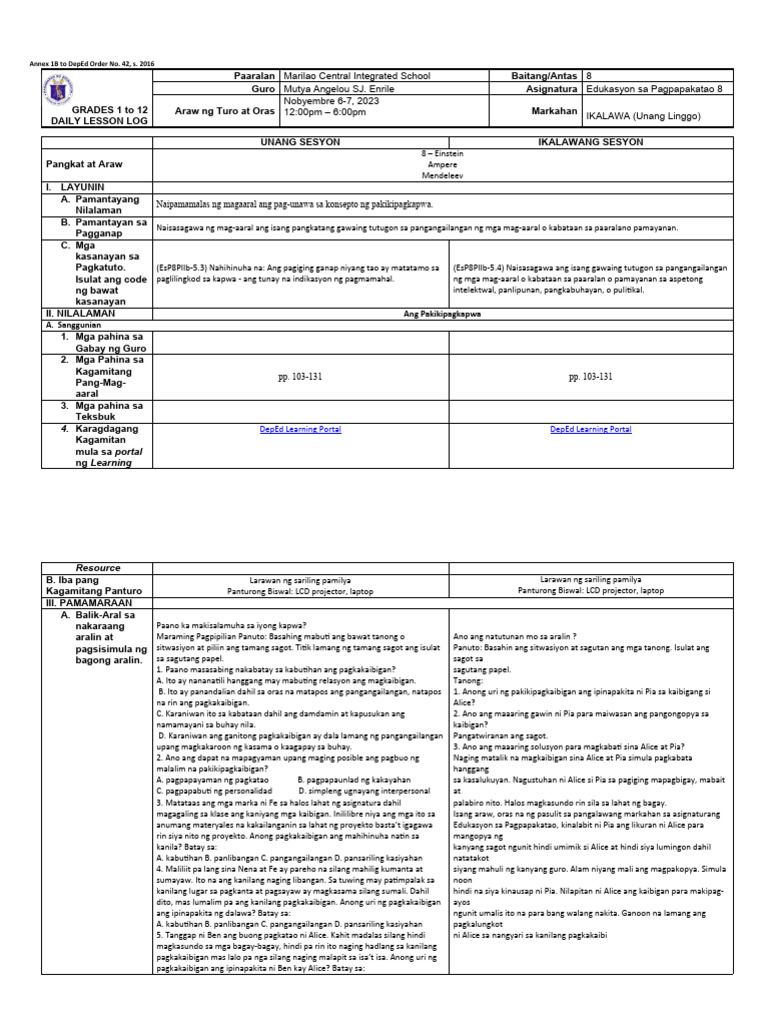 DLL-ESP - Q2 Week 1 | PDF