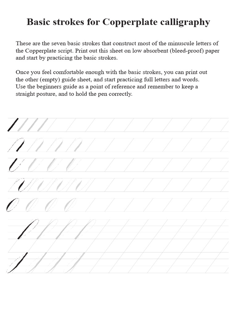 Copperplate Basic Strokes Practice Sheets - Tri Shiba X Lettering Daily | PDF | Home & Garden ...