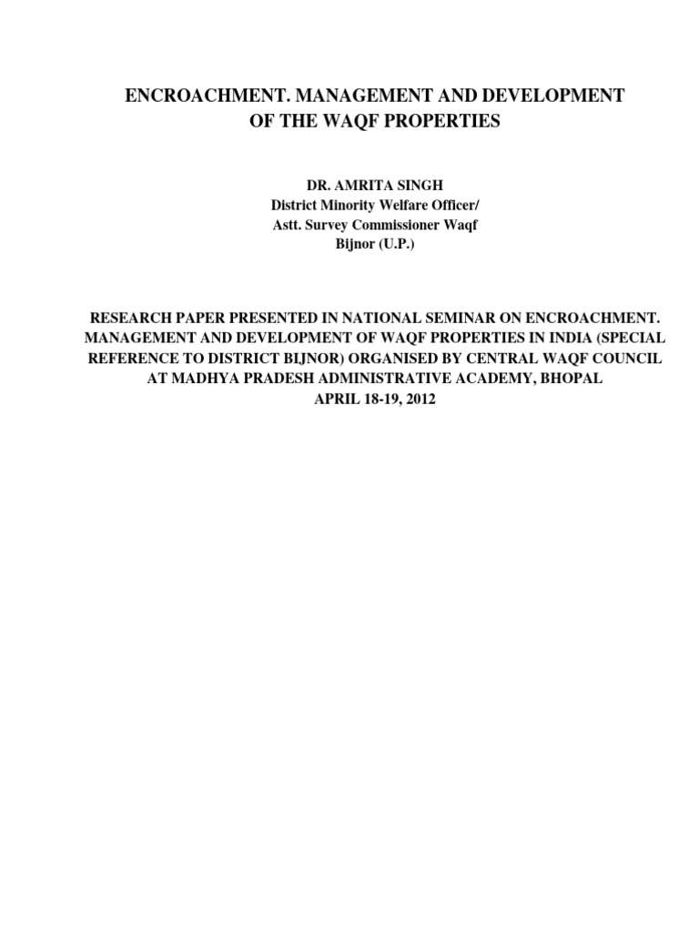 Encroachment. Management and Development of The Waqf Properties | PDF