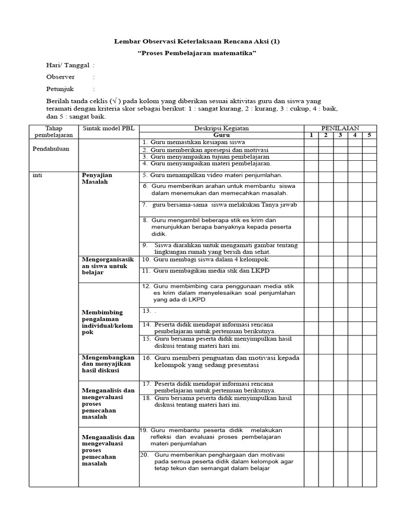 Lembar Observasi | PDF | Pengembangan Diri