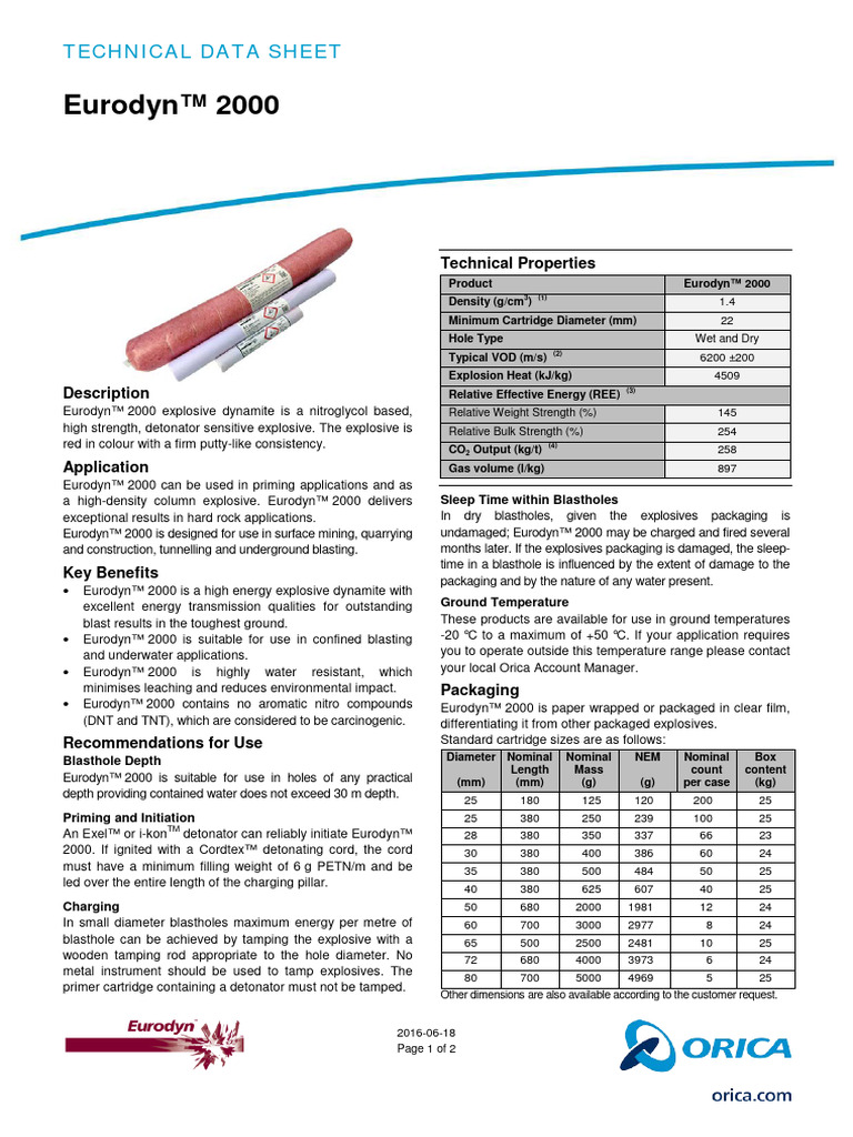 Eurodyn 2000 - TDS - 2016-06-18 - en - Germany | PDF | Density | Explosion