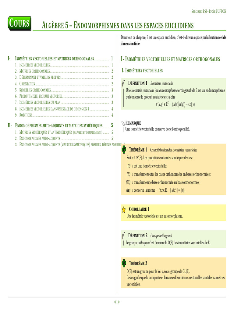 Cours - Endomorphismes Dans Les Espaces Euclidiens | PDF | Espace ...