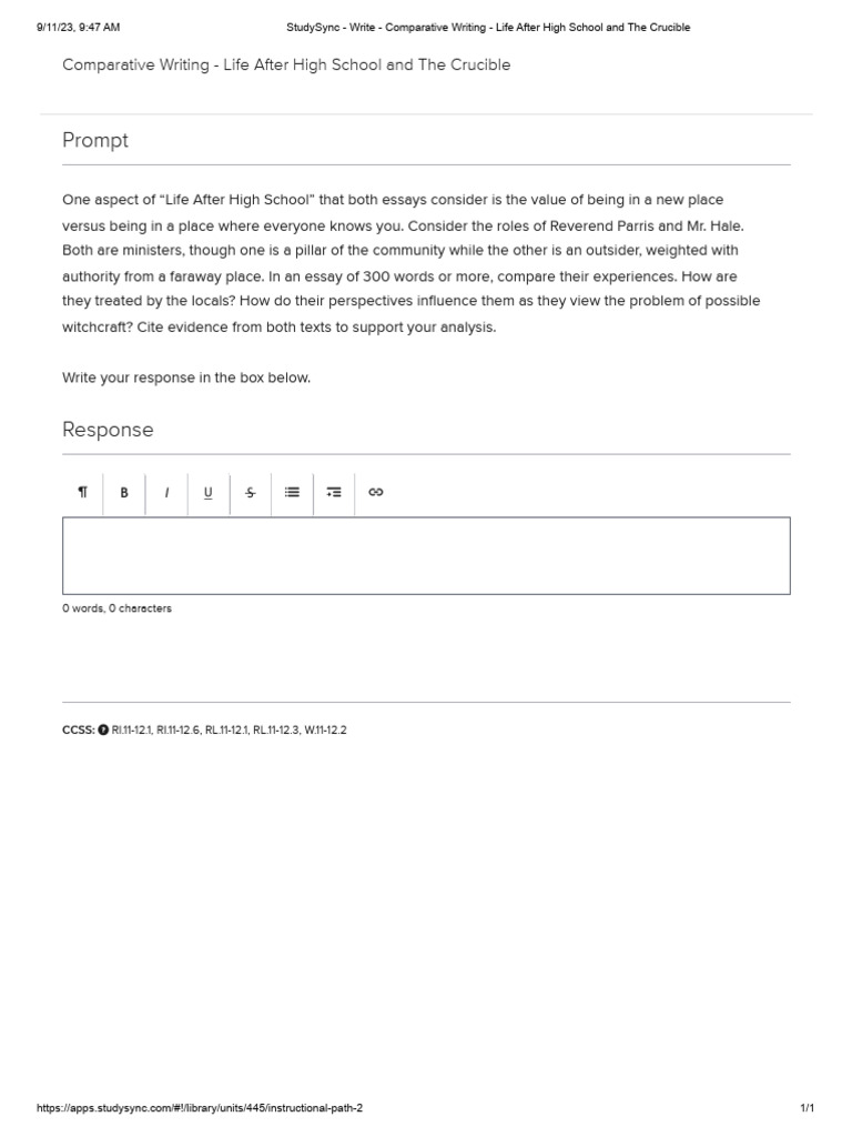 The Crucible Act I and Life After High School Comparative Writing | PDF