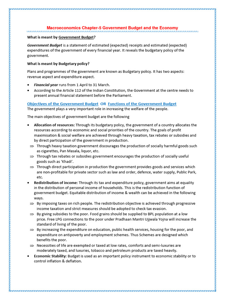 Macroeconomics Chapter 5 Government Budget And The Economy Pdf