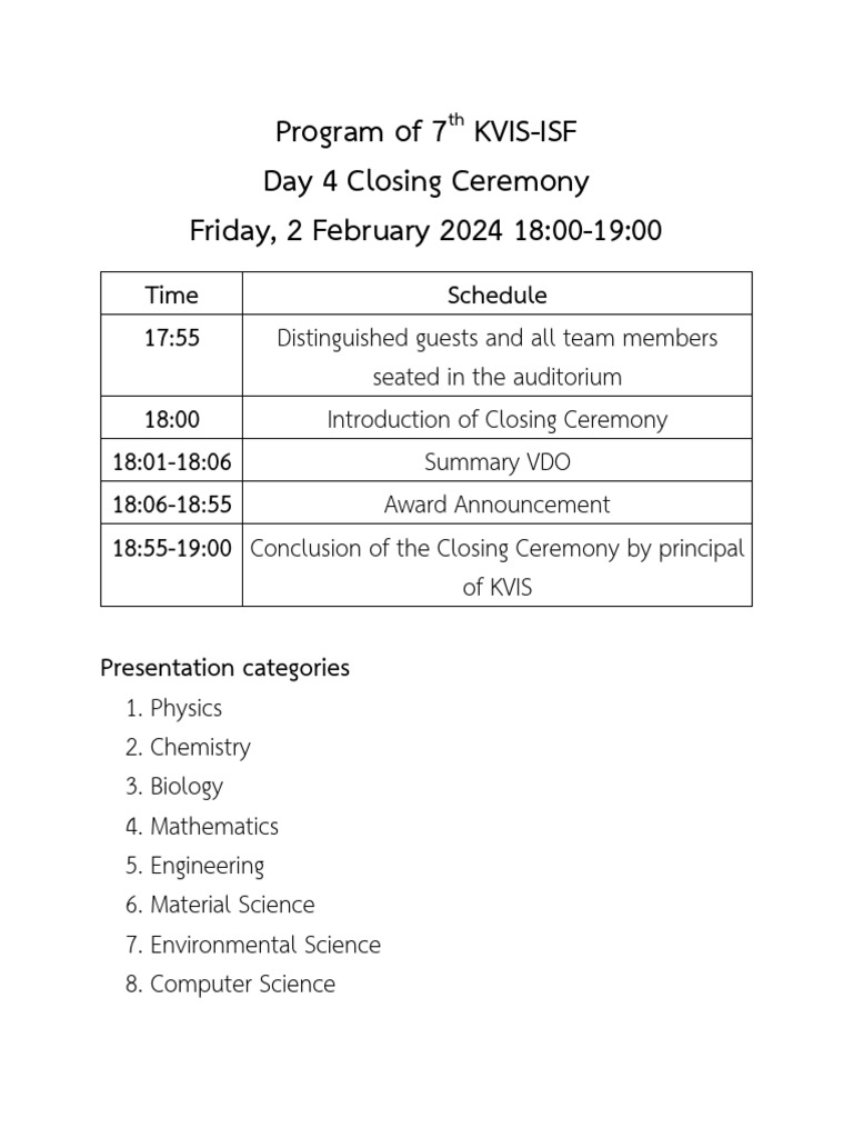 Closing Ceremony Script - First Draft | PDF