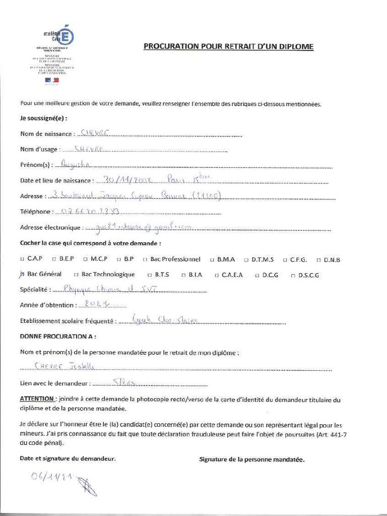 Procuration Retrait Diplome Bac | PDF