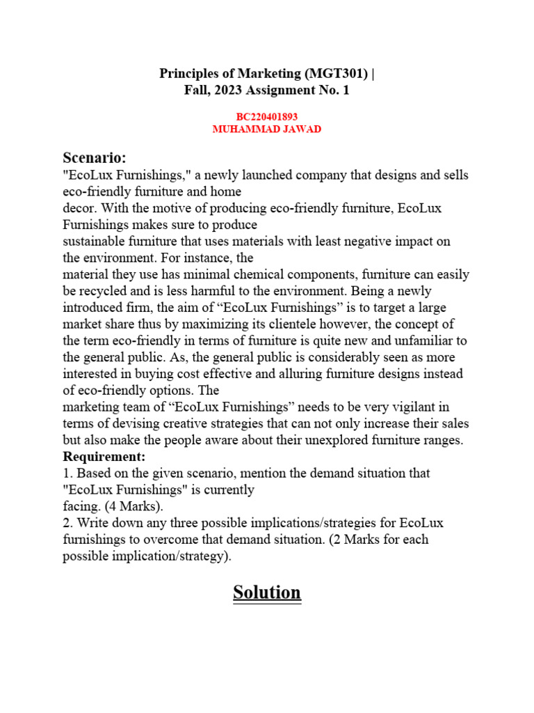 Principles of Marketing (MGT301) - Fall, 2023 Assignment No. 1 | PDF | Art