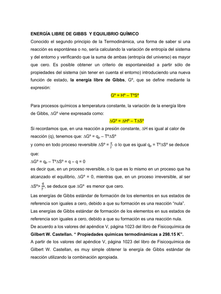 3a - ENERGÍA LIBRE DE GIBBS Y EQUILIBRIO QUÍMICO | PDF | Energía libre de Gibbs | Equilibrio químico