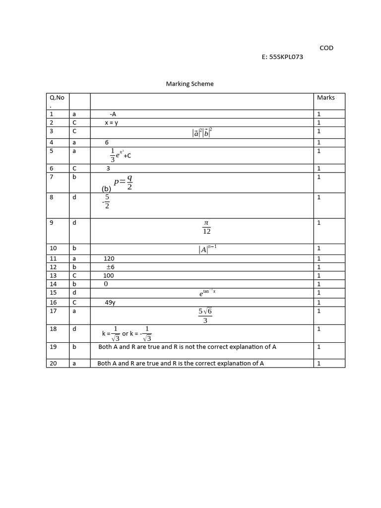 Marking Scheme SET-01 | PDF