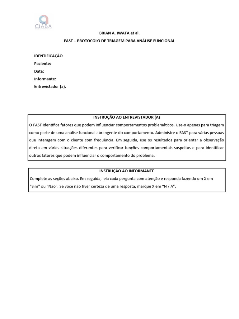 ESCALA FAST Com Pontuação | PDF