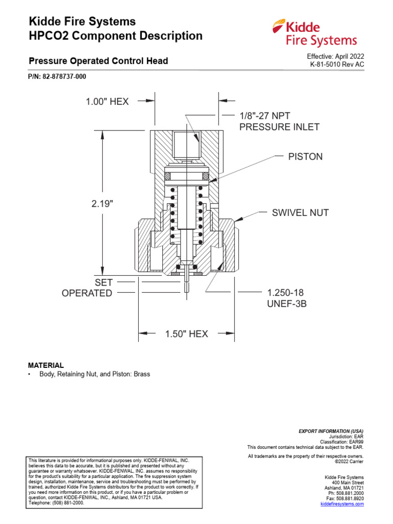 Kidde HPCO2 Pressure Operated Control Head K-81-5010 | PDF