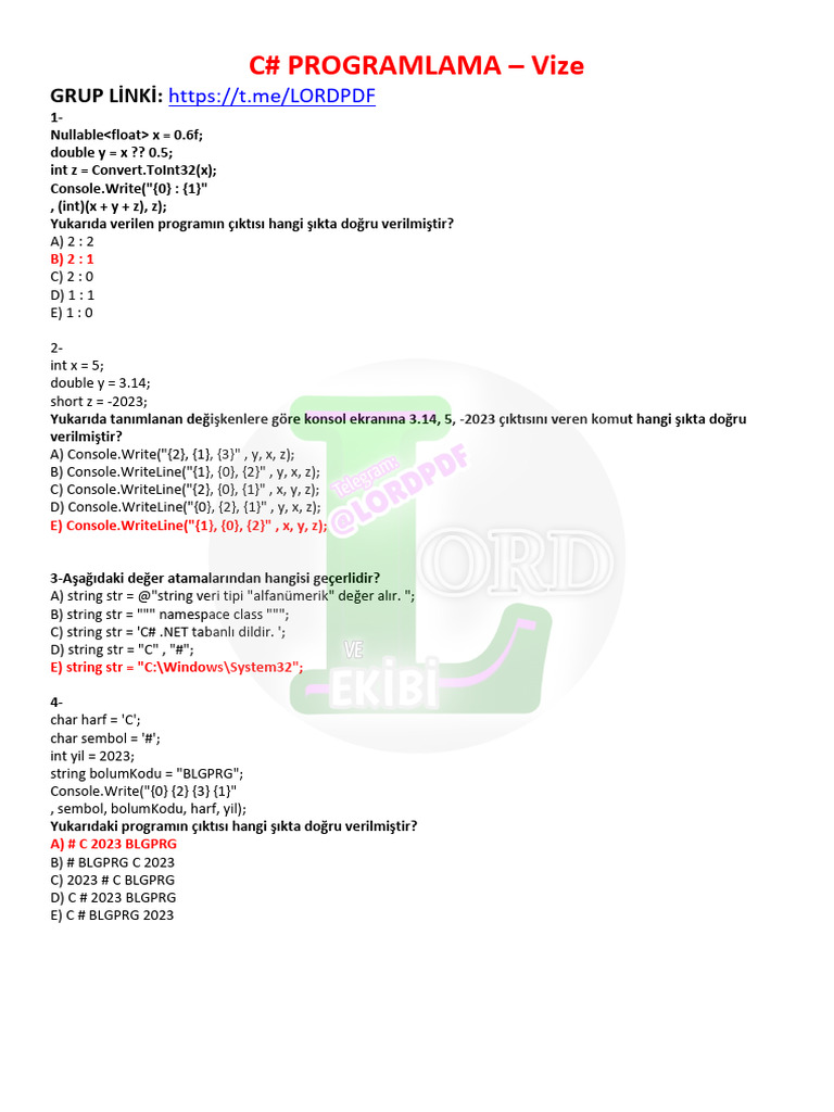 C# PROGRAMLAMA - Vize | PDF