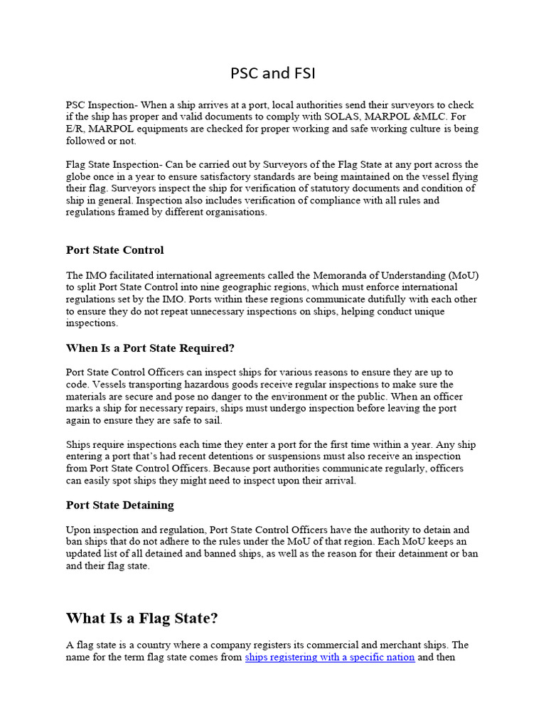 PSC and FSI | PDF | Ships | Water Transport