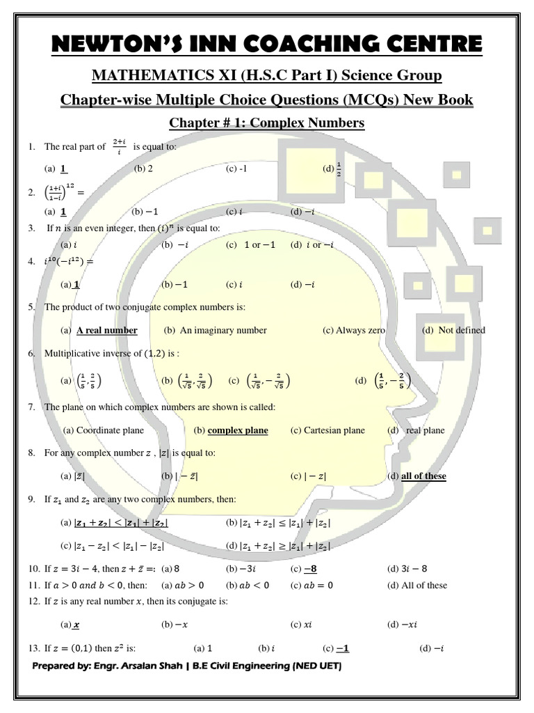 XI Math MCQs (New Book) | PDF | Matrix (Mathematics) | Mathematical Optimization