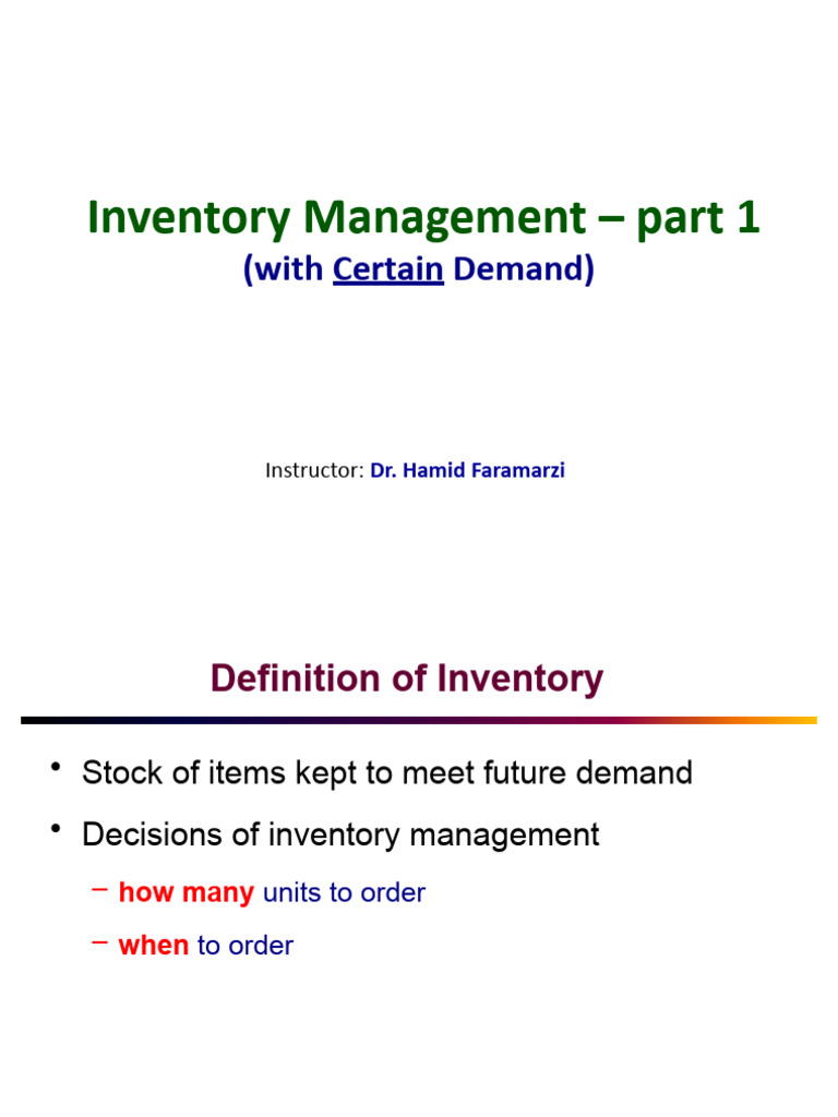 Inventory Management - Part 1 (With Certain Demand) | PDF
