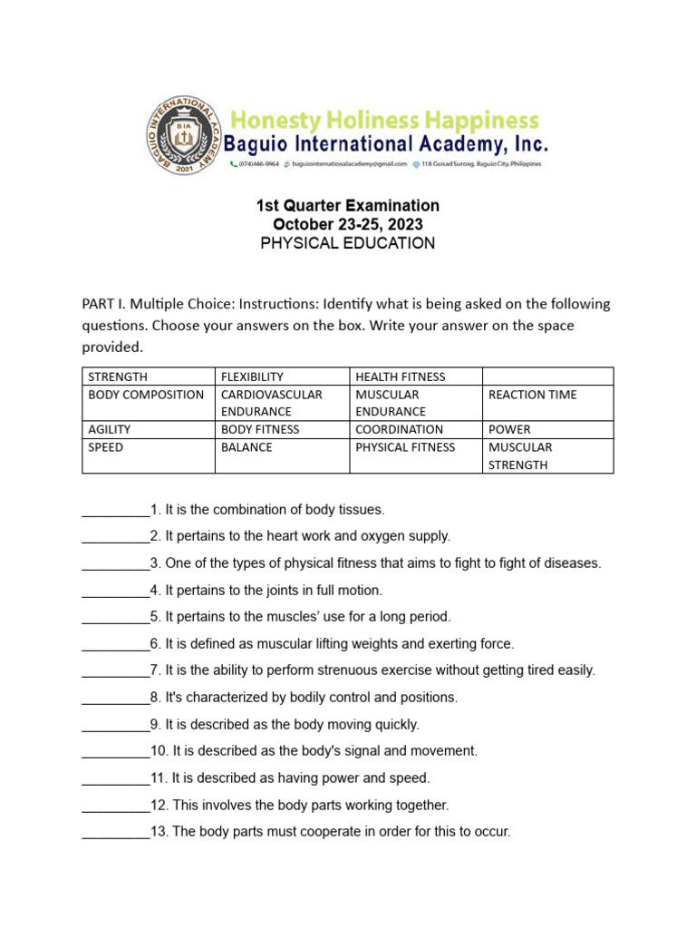 grade 11 and HOC P.E 1Q | PDF