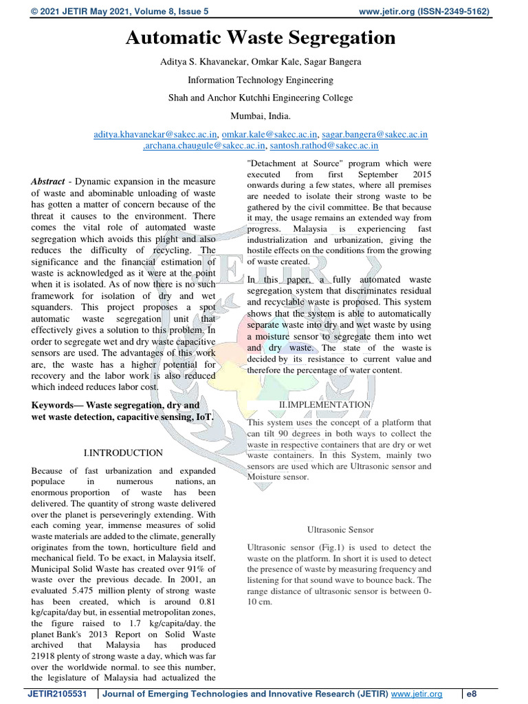 Automatic Waste Segregation | PDF | Waste | Waste Management