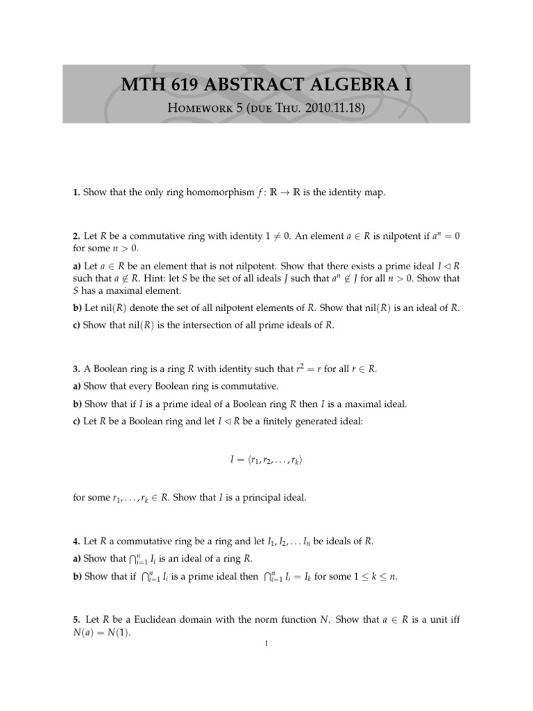 MTH 619 Abstract Algebra Homework 5 | PDF