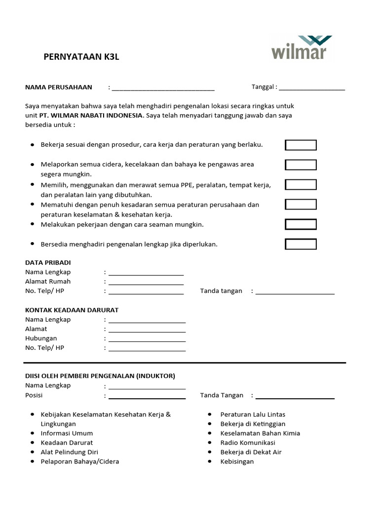 Safety Induction Form | PDF