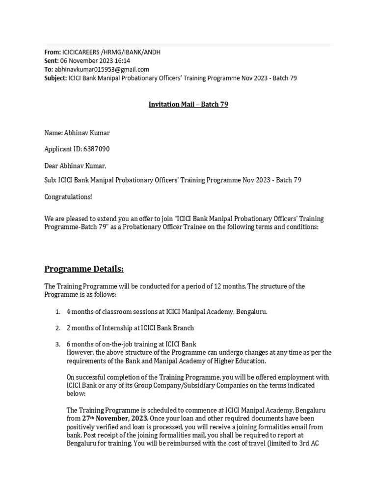 Icici Invitation Mail | PDF | Fee | Business