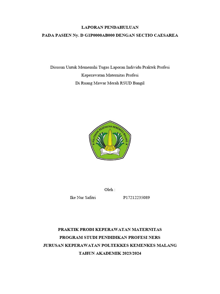 Laporan Keperawatan Pasien SC di RSUD Bangil | PDF