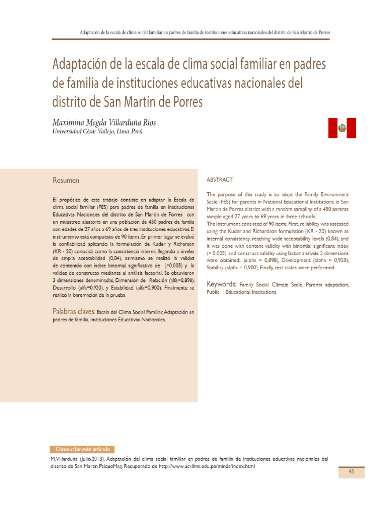 Adaptación de La Escala de Clima Social Familiar en Padres de Familia ...