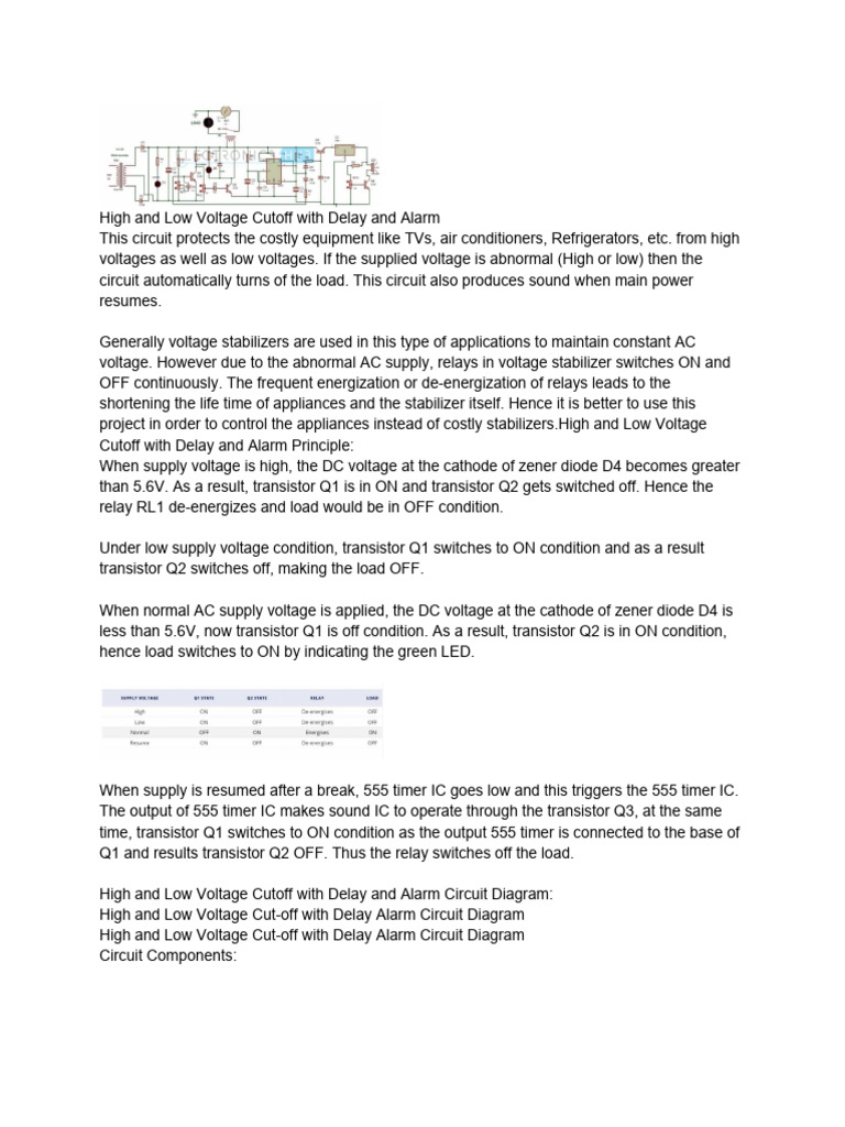 High-Low Voltage Cutoff Circuit Design | PDF | Electrical Network ...