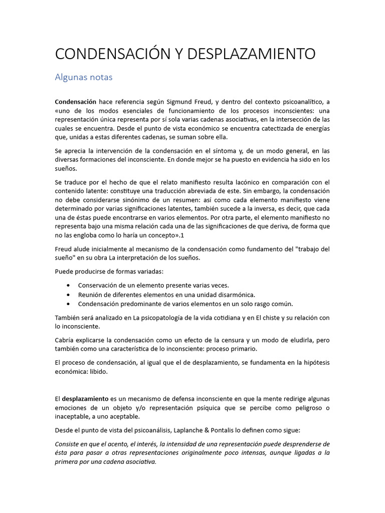 Condensación Y Desplazamiento Algunas Notas Pdf